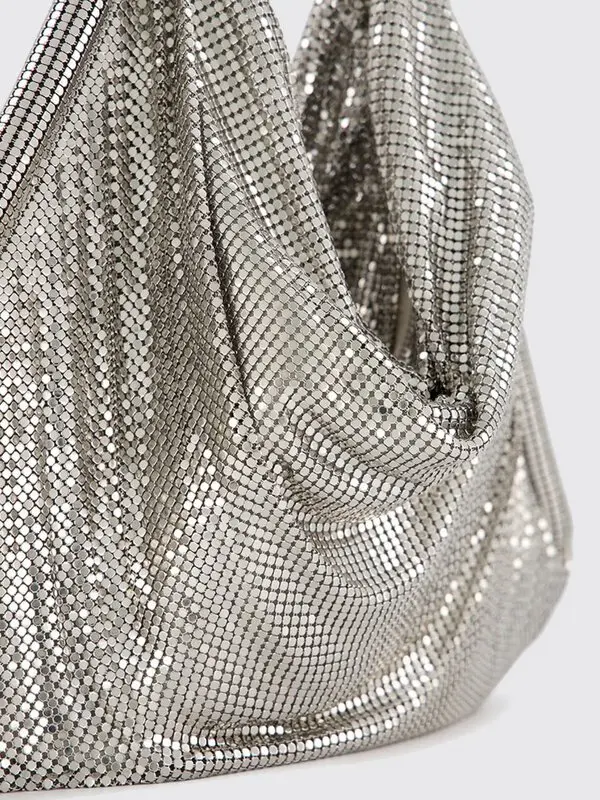Rabanne Flared Aluminum Metal Mesh Shoulder Bag With Integrated Handle - Silver