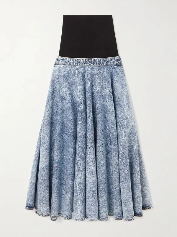 KALAIA Cotton Denim Midi Skirt