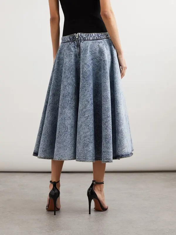 KALAIA Cotton Denim Midi Skirt