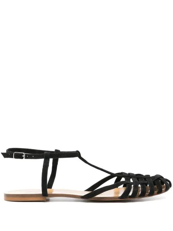ANNA F. Caged Suede Sandals - Black