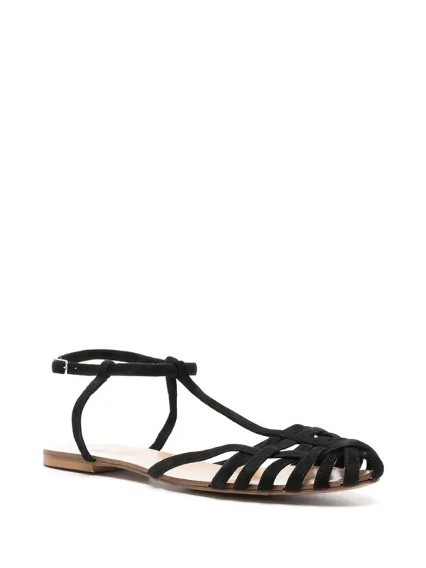 ANNA F. Caged Suede Sandals - Black