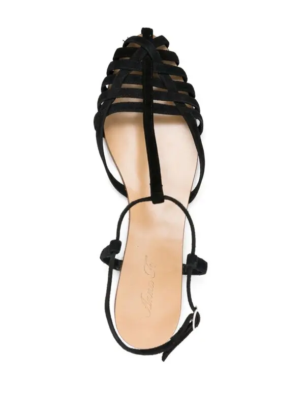 ANNA F. Caged Suede Sandals - Black
