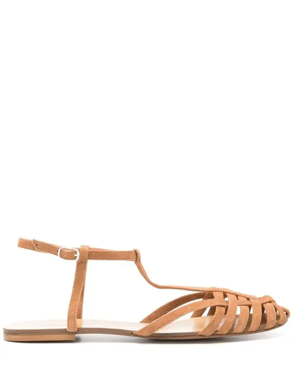ANNA F. Caged Suede Sandals - Brown