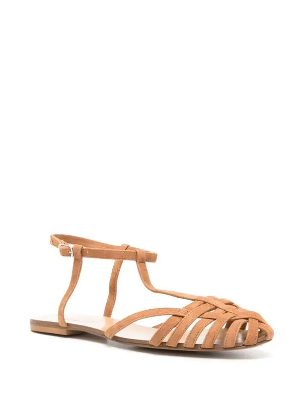 ANNA F. Caged Suede Sandals - Brown