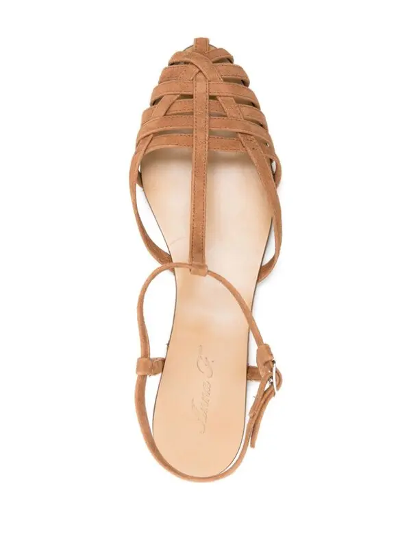 ANNA F. Caged Suede Sandals - Brown