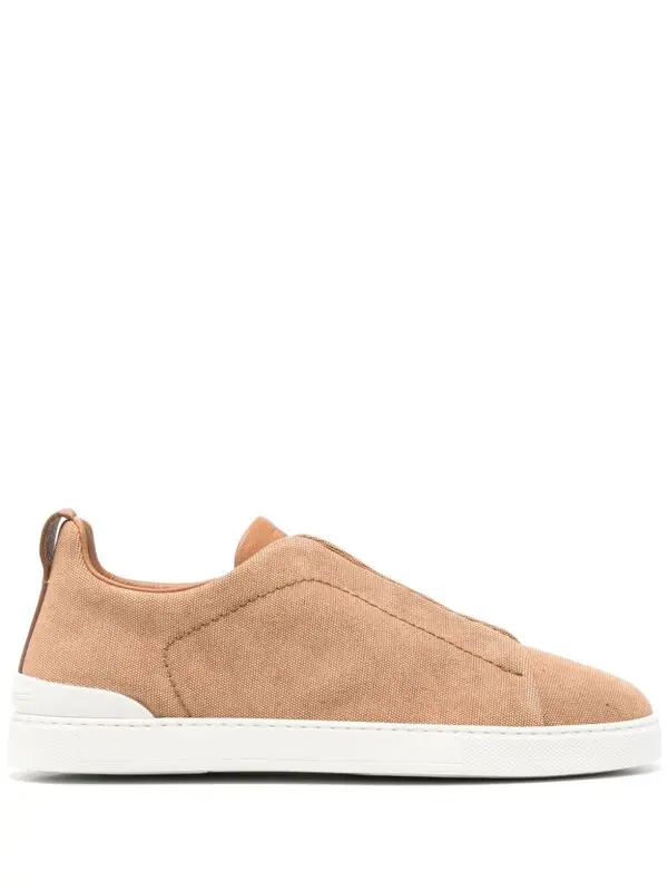 Zegna Triple Stitch Canvas Sneakers - Brown