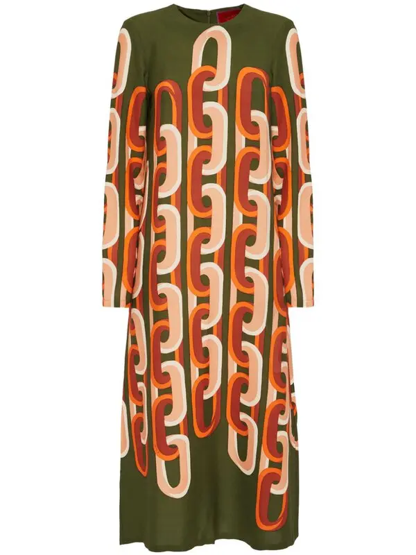 La DoubleJ Swing Chain-link Print Midi Dress - Green