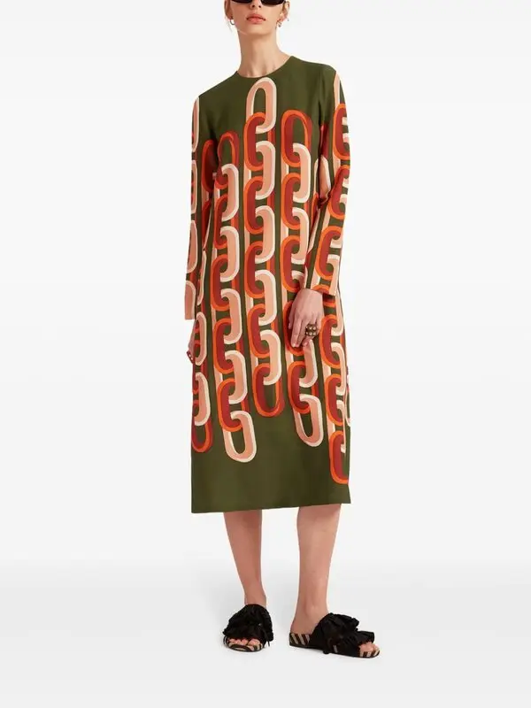 La DoubleJ Swing Chain-link Print Midi Dress - Green