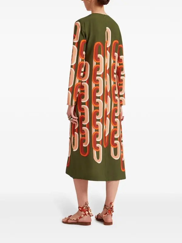 La DoubleJ Swing Chain-link Print Midi Dress - Green