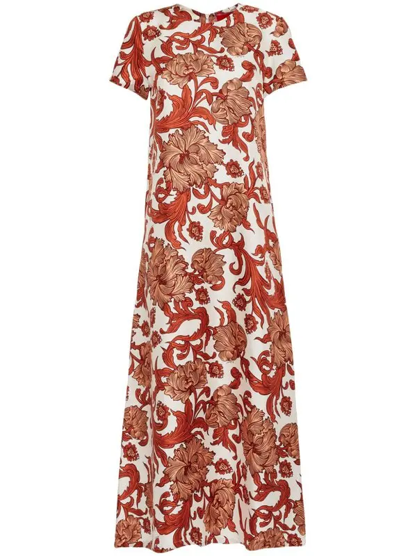 La DoubleJ Swing Botanical-print Silk Dress - White