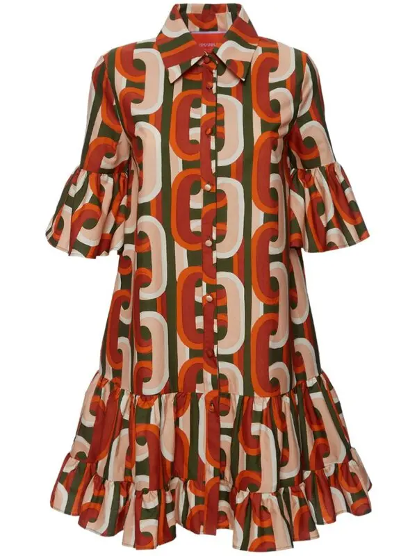 La DoubleJ Printed Choux Mini Dress - Brown