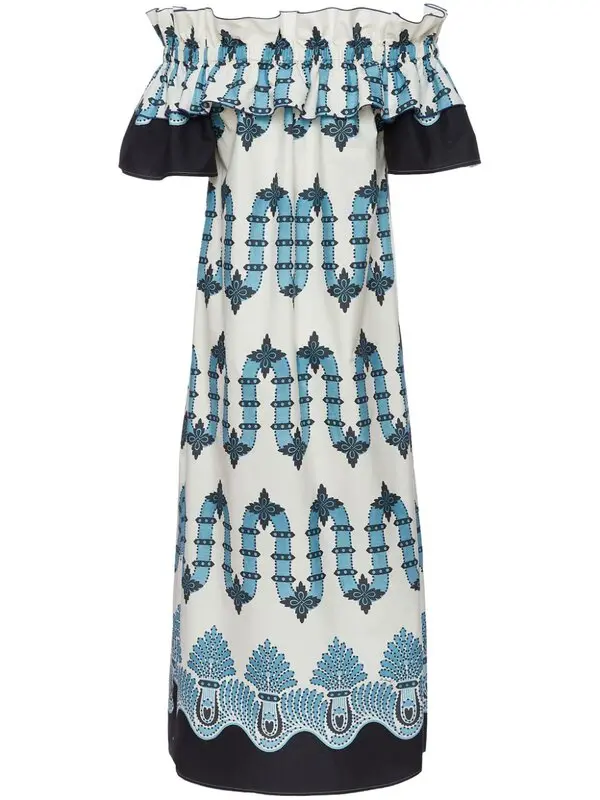 La DoubleJ Sirocco Print Off-shoulder Dress - Blue