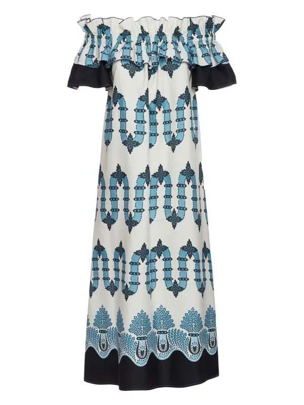La DoubleJ Sirocco Print Off-shoulder Dress - Blue