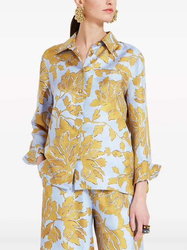 La DoubleJ Floral-print Silk Shirt - Yellow