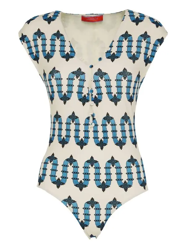 La DoubleJ Geometric-print Bathing Suit - White