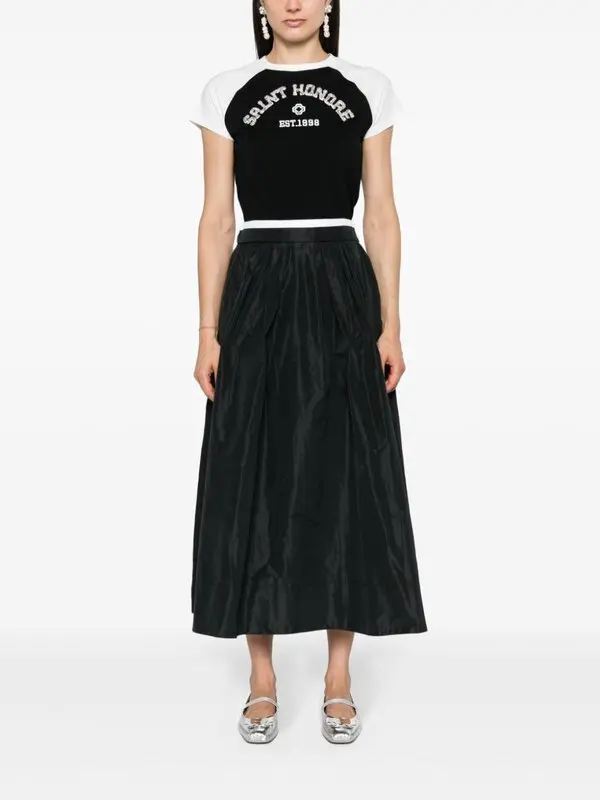 Maje Contrast Waistband Midi Skirt - Black