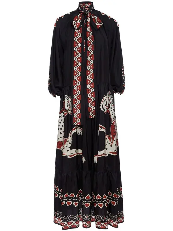 La DoubleJ Athena Animal-print Silk Dress - Black