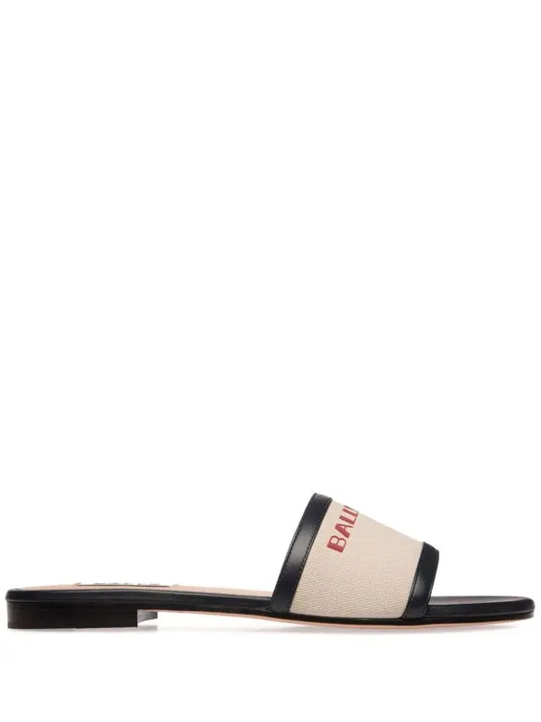 Bally Logo-print Canvas Slides - Neutrals