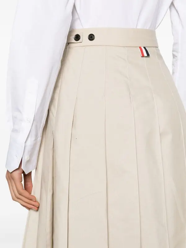 Thom Browne Rwb-tab Pleated Midi Skirt - Neutrals