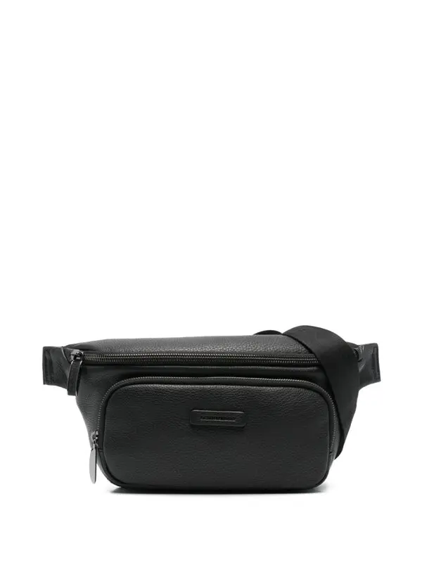 PIQUADRO Logo-plaque Leather Belt Bag - Black