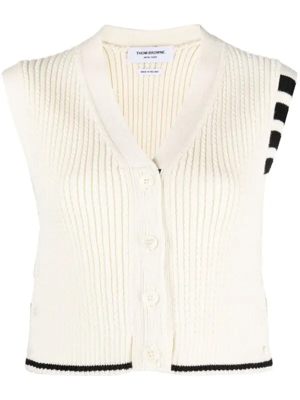 Thom Browne 4-bar Stripe Intarsia-knit Vest - White
