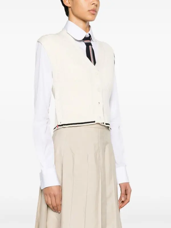 Thom Browne 4-bar Stripe Intarsia-knit Vest - White