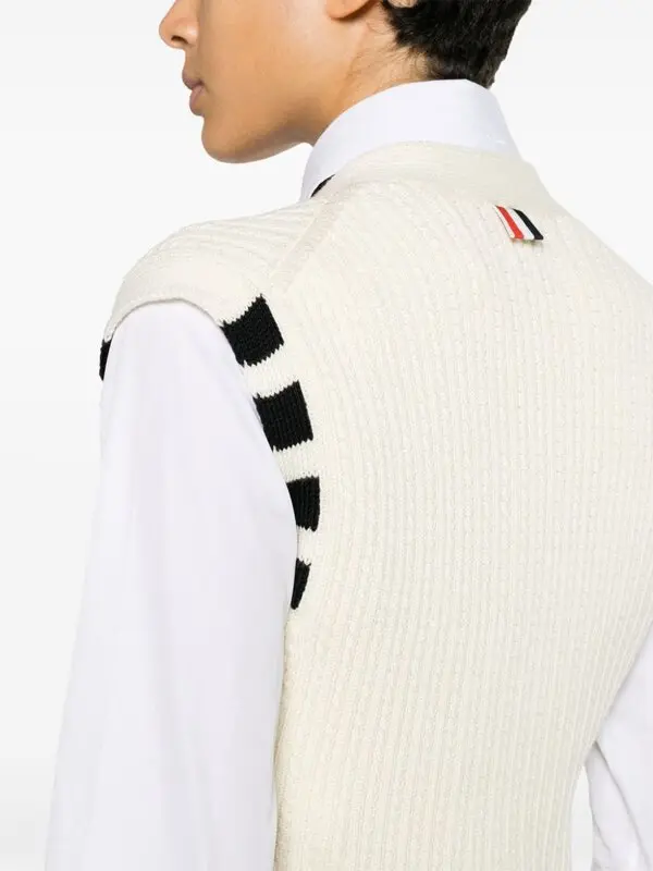 Thom Browne 4-bar Stripe Intarsia-knit Vest - White