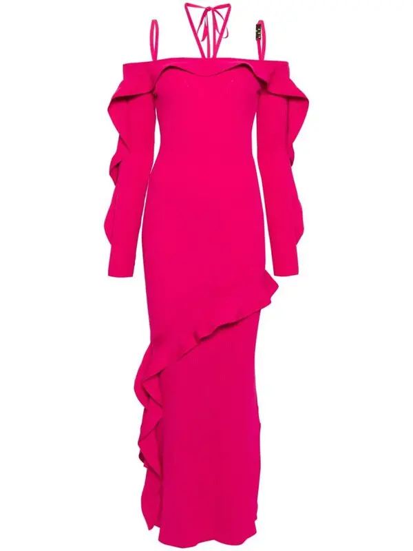 Versace Ribbed Knit Long-sleeve Dress - Pink