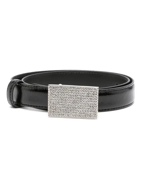 ALESSANDRA RICH Patient Leather Belt with Crystal Buckle Alessandra Rich Crystal Buckle Patent Leather Belt in Black  main image 2