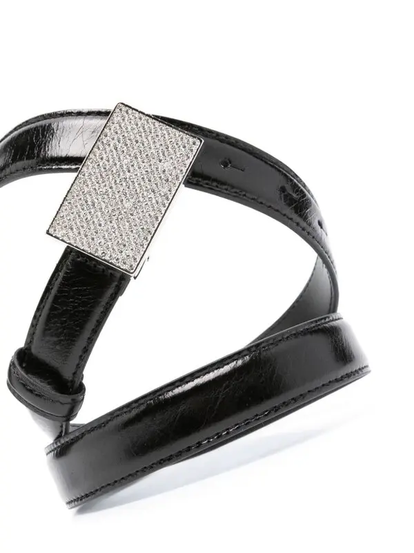 ALESSANDRA RICH Patient Leather Belt with Crystal Buckle Alessandra Rich Crystal Buckle Patent Leather Belt in Black  main image 4