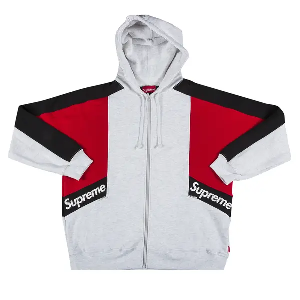 Supreme Color Blocked Zip Up Hooded Sweatshirt - Grey