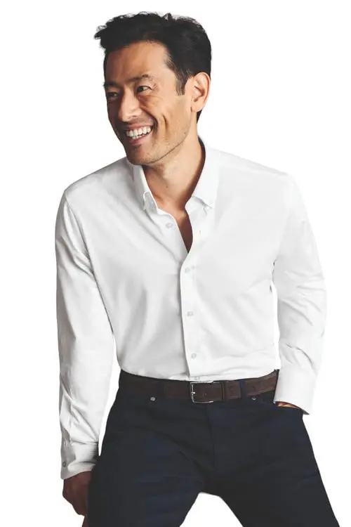 CHARLES TYRWHITT Four-way Stretch Button Down Jersey Shirt - White