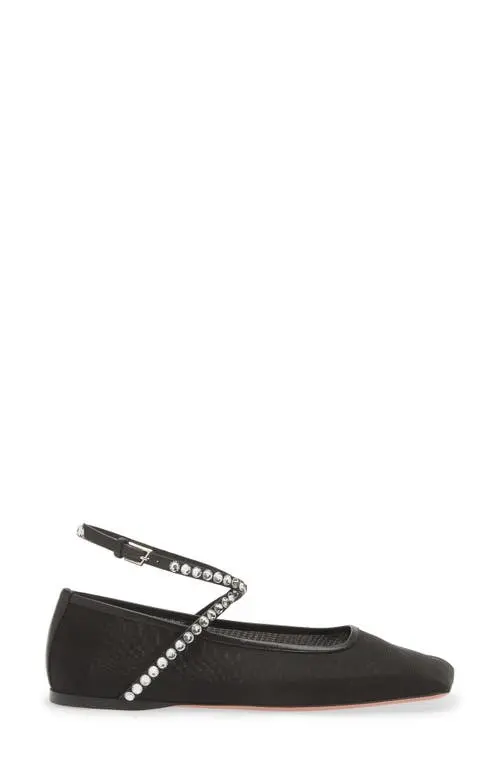 Amina Muaddi Ane Ankle Strap Mesh Flat