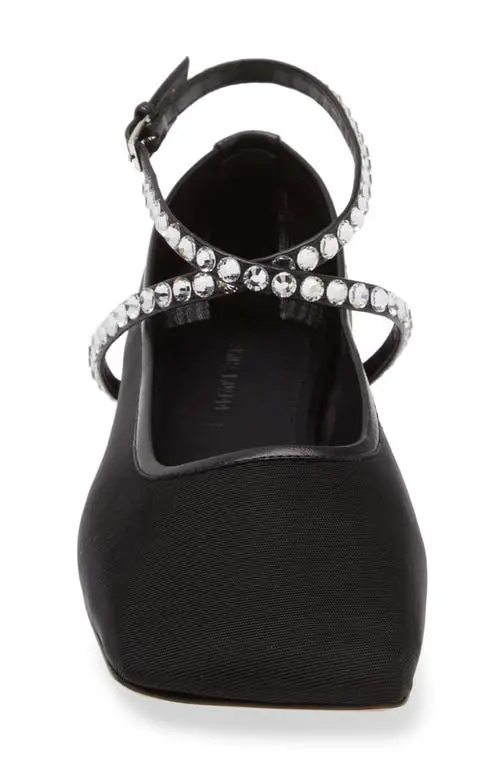 Amina Muaddi Ane Ankle Strap Mesh Flat