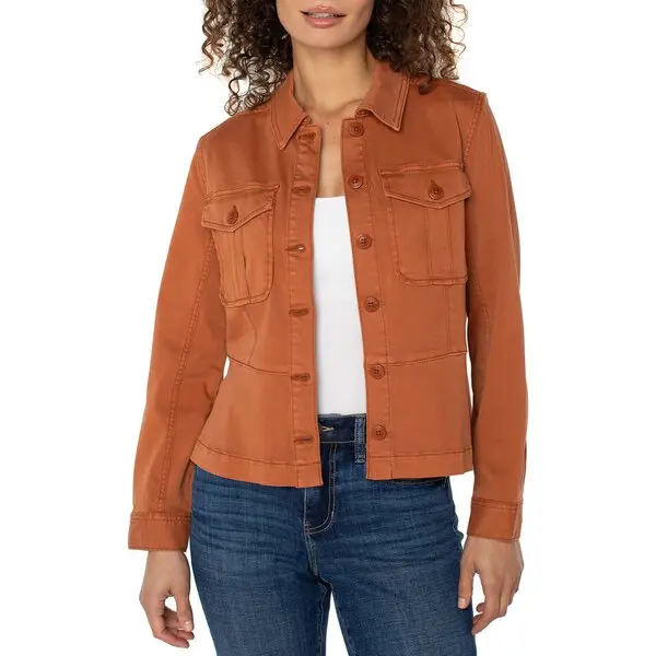 LIVERPOOL Peplum Twill Trucker Jacket - Ginger Spice