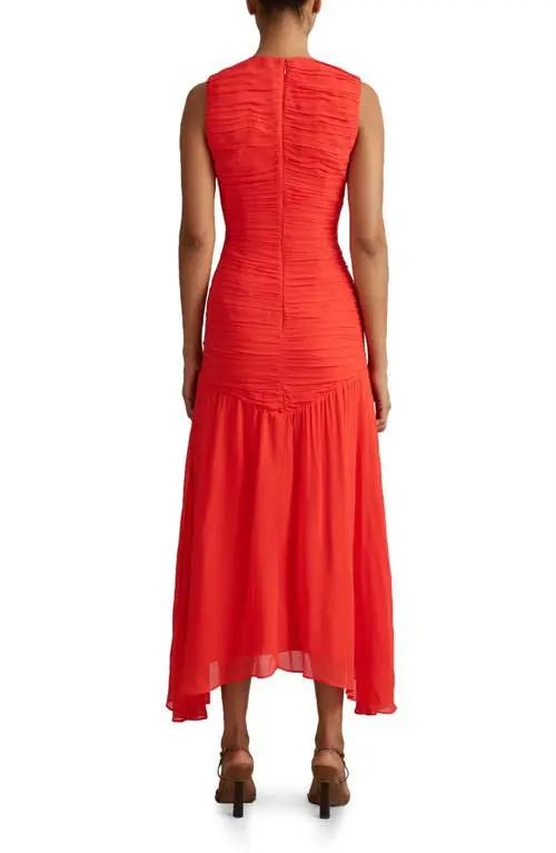REISS Saffy Ruched Mesh Midi Dress
