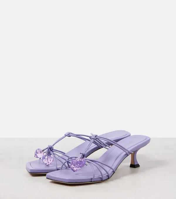 JIMMY CHOO Jemma 50 Embellished Leather Mules - Pink