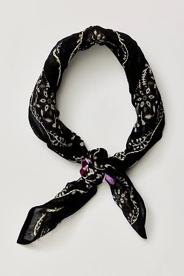 Chan Luu Embroidered Floral Bandana - Jet Black