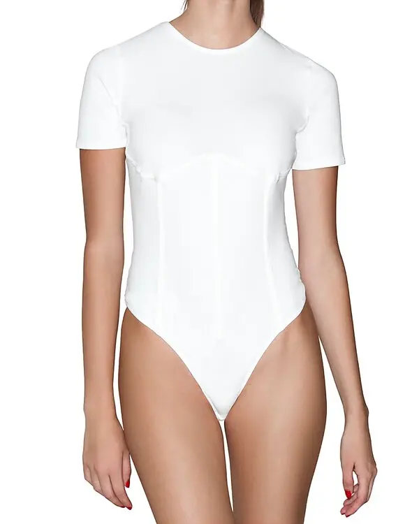 FLEUR DU MAL Short Sleeve Thong Bodysuit - Ivory