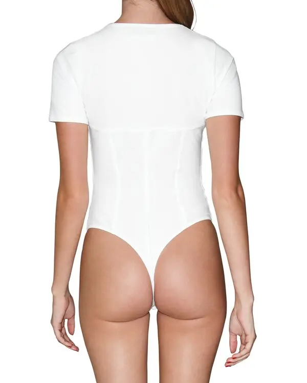 FLEUR DU MAL Short Sleeve Thong Bodysuit - Ivory