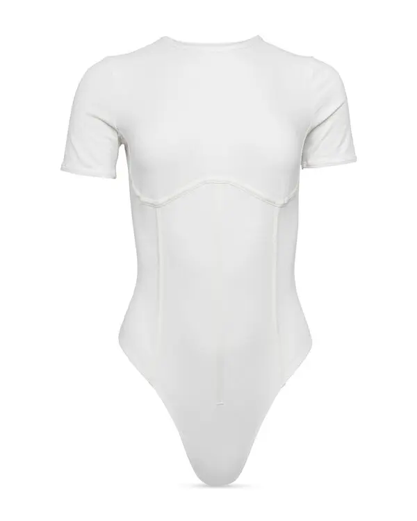 FLEUR DU MAL Short Sleeve Thong Bodysuit - Ivory