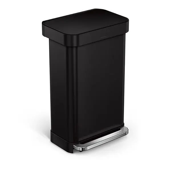 SIMPLEHUMAN 45 Liter Rectangular Liner Rim Kitchen Trash Can With Liner Pocket - Black