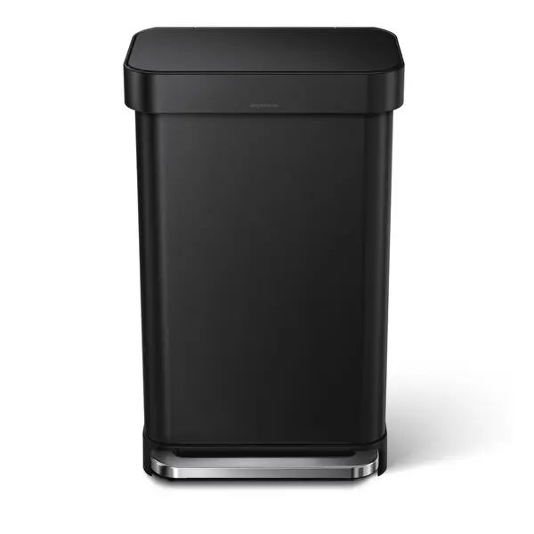 SIMPLEHUMAN 45 Liter Rectangular Liner Rim Kitchen Trash Can With Liner Pocket - Black