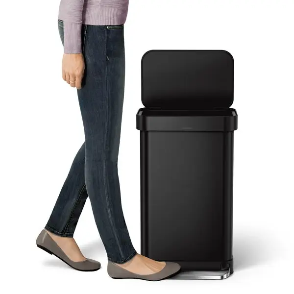SIMPLEHUMAN 45 Liter Rectangular Liner Rim Kitchen Trash Can With Liner Pocket - Black