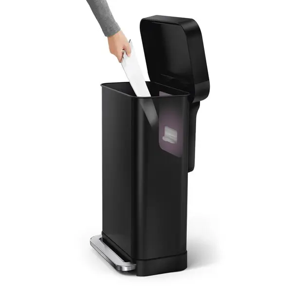 SIMPLEHUMAN 45 Liter Rectangular Liner Rim Kitchen Trash Can With Liner Pocket - Black