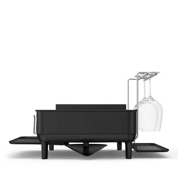SIMPLEHUMAN Steel Frame Kitchen Dish Drying Rack With Swivel Spout Drain - Black
