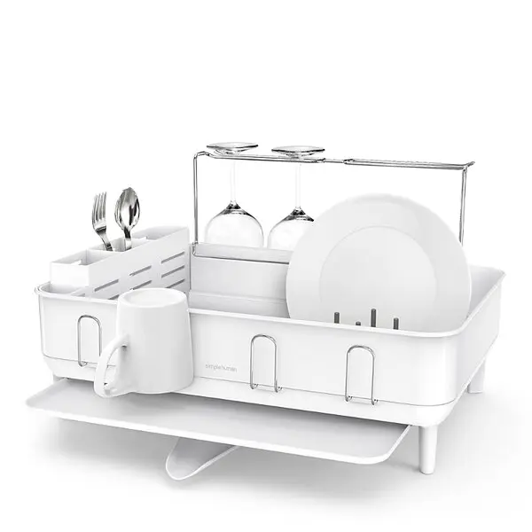 SIMPLEHUMAN Steel Frame Kitchen Dish Drying Rack With Swivel Spout Drain - White