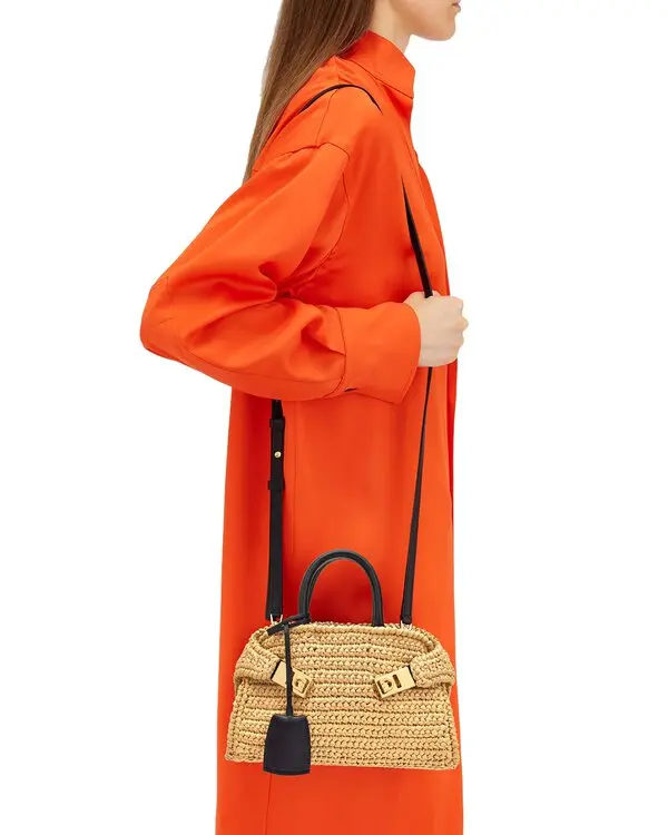 FERRAGAMO Mini Woven Hug Bag - Natural/black/gold