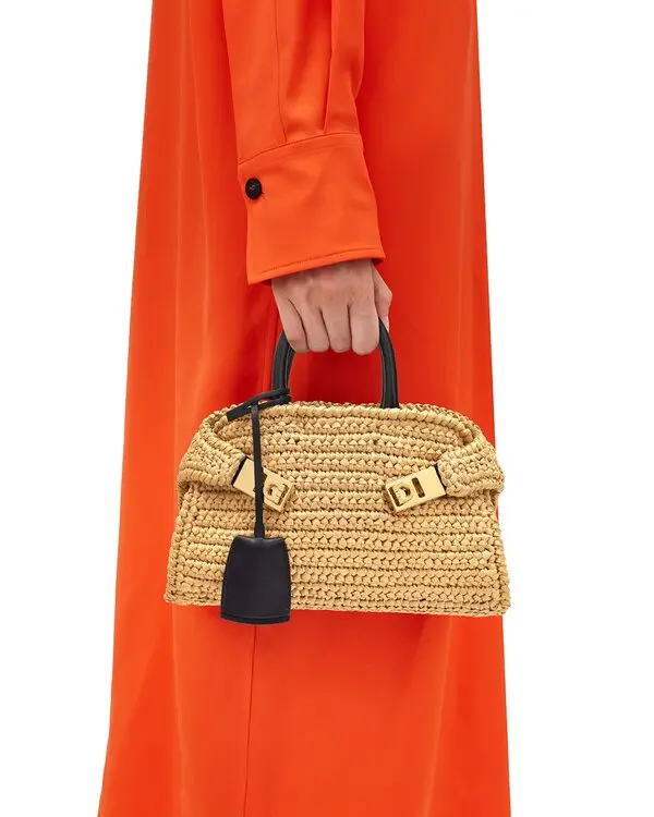 FERRAGAMO Mini Woven Hug Bag - Natural/black/gold