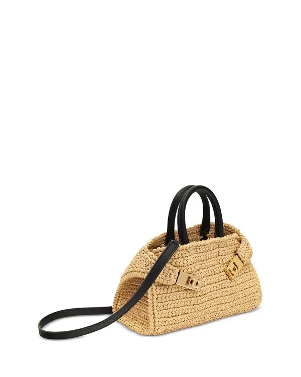 FERRAGAMO Mini Woven Hug Bag - Natural/black/gold